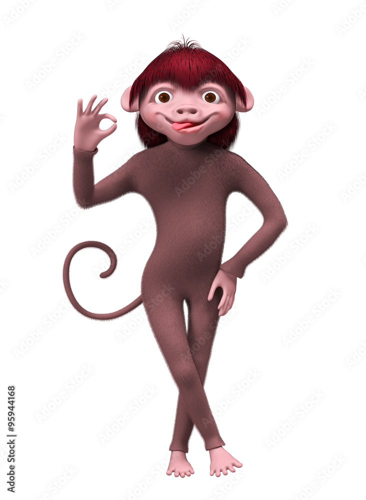 Monkey smiling and showing OK sign isolated 3d rendering Stock ...
