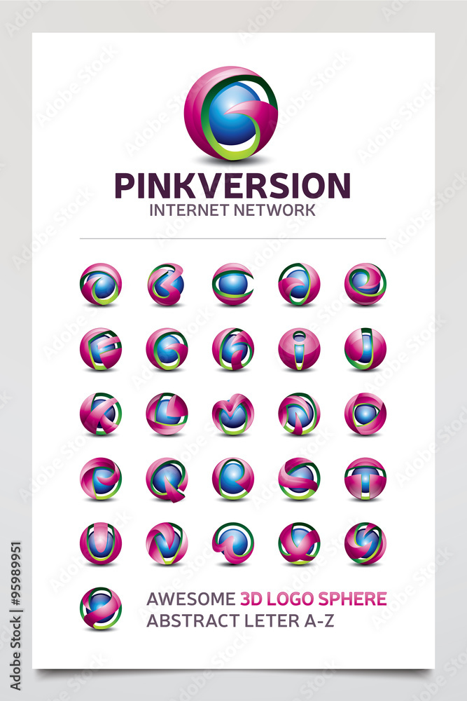 Best collection of 3D Sphere Logo letters A to Z Pink color version ...