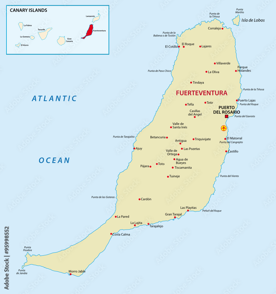 fuerteventura with overview map Stock Vector | Adobe Stock