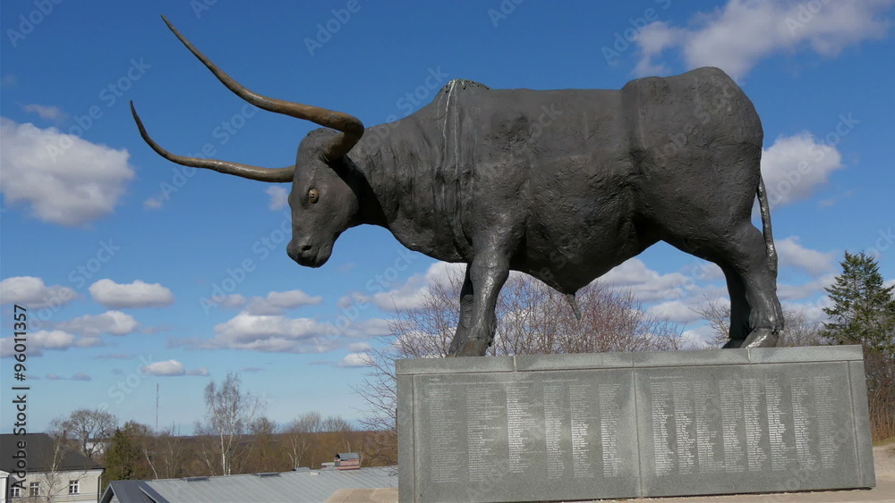 Vidéo Stock The Bos primigenius statue in the city. The aurochs also ...