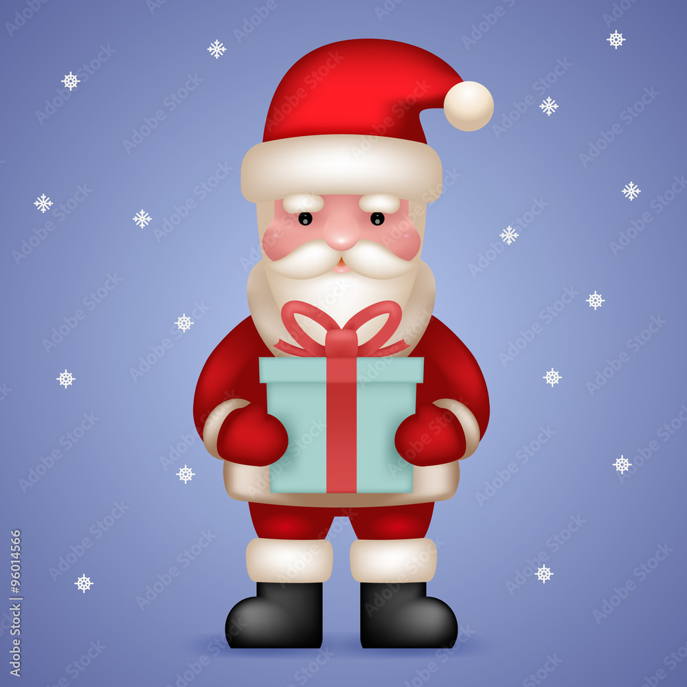 Cartoon Santa Claus Toy Character Hold Present Gift Box Icon on ...