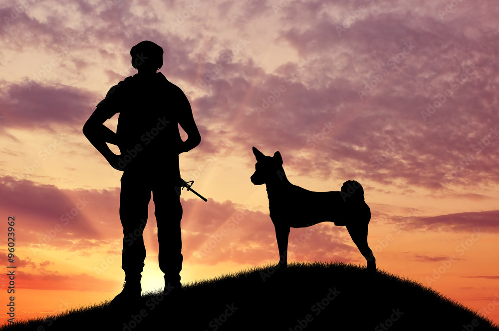 Silhouette of soldiers with weapons and dogs Stock Photo | Adobe Stock