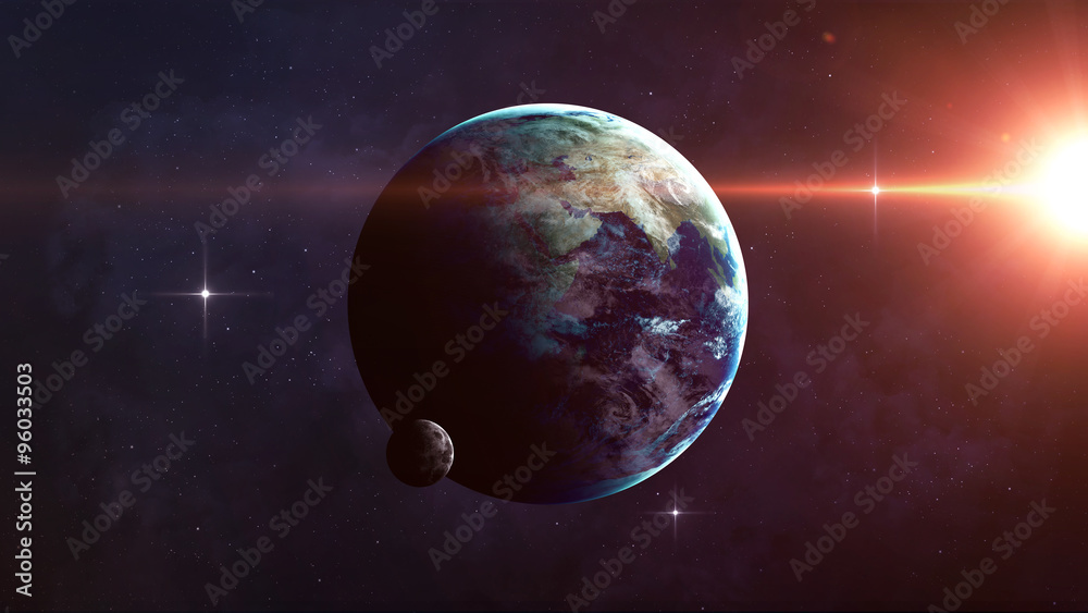 High Resolution Planet Earth view. The World Globe from Space in a star ...