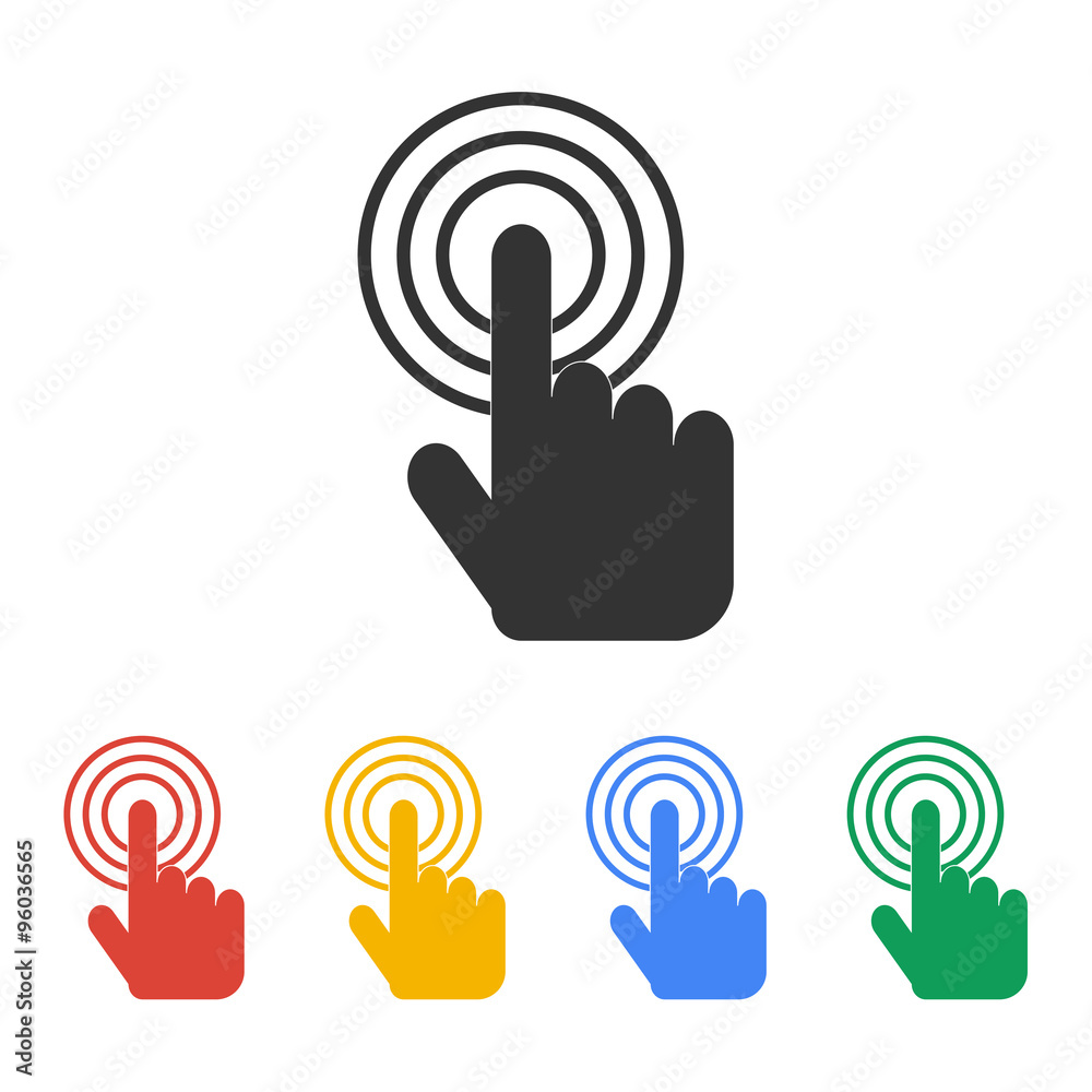 Sign emblem vector illustration. Hand with touching a button or ...