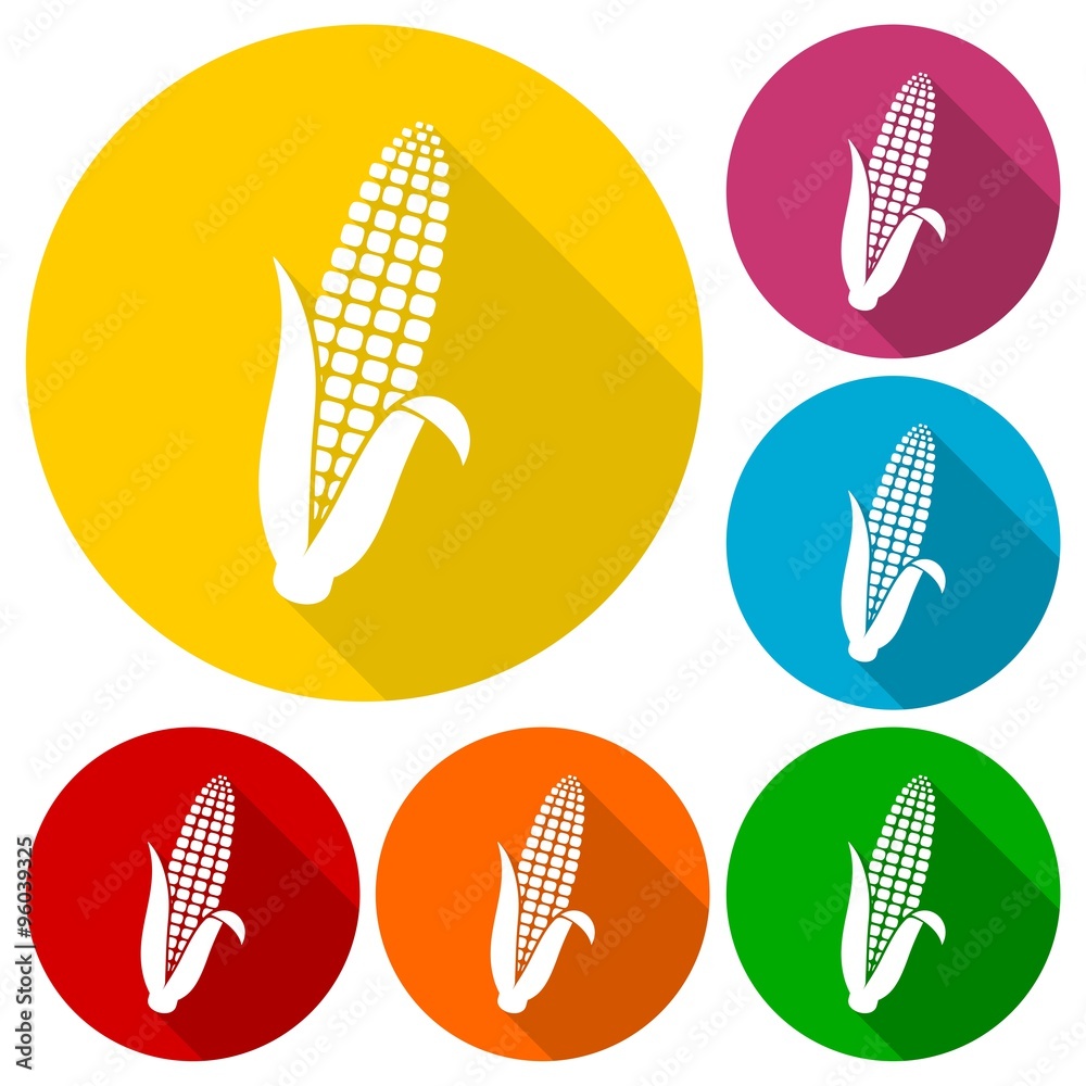 Corn symbol icons set with long shadow Stock-Vektorgrafik | Adobe Stock