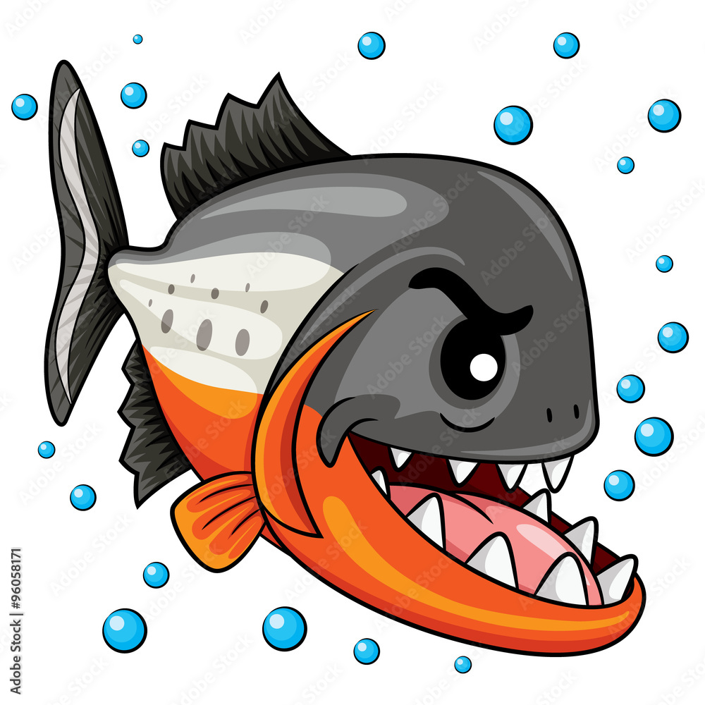 Piranha Cartoon Illustration of cute cartoon piranha. Stock Vector ...