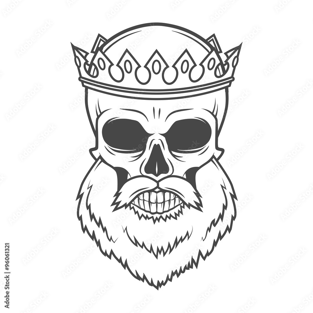 Bearded Skull King with Crown vector design. Vintage Royal old man ...