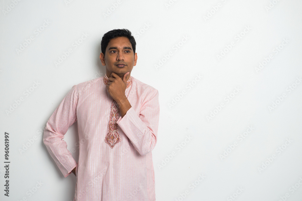 traditional indian male thinking with plain background and copys Stock ...