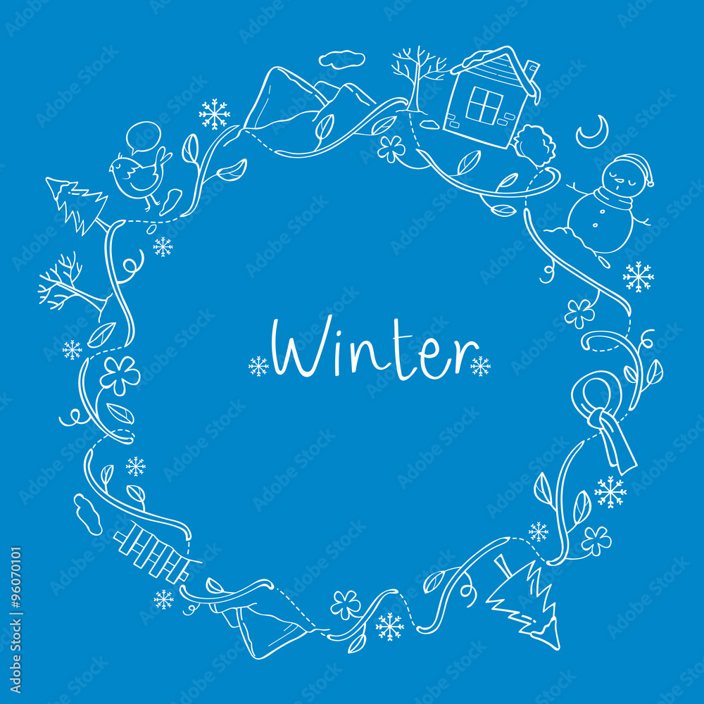 Winter Outline Objects On Round Frame, Winter, Season, Frame, Nature ...