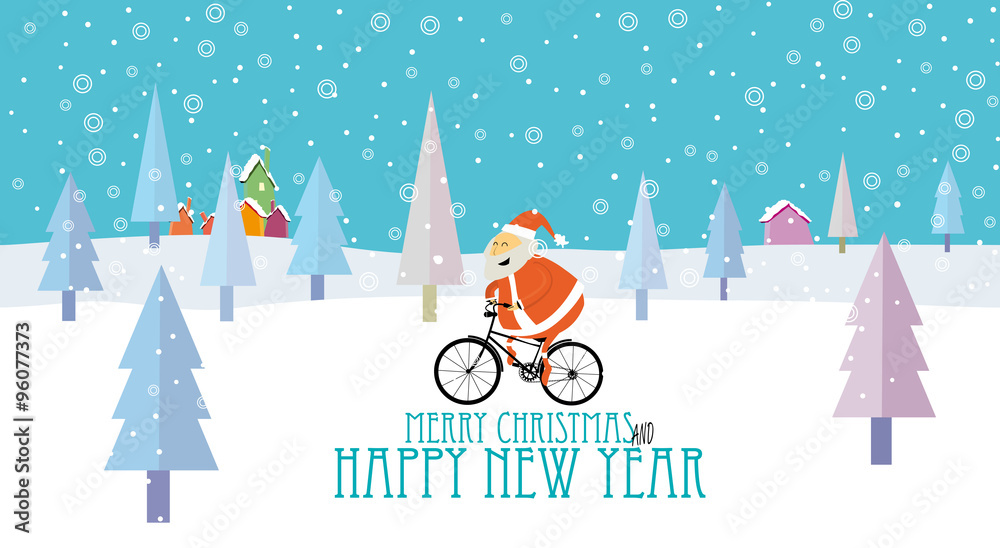 Cartoon Christmas card design with Santa riding a bike Stock Vector ...