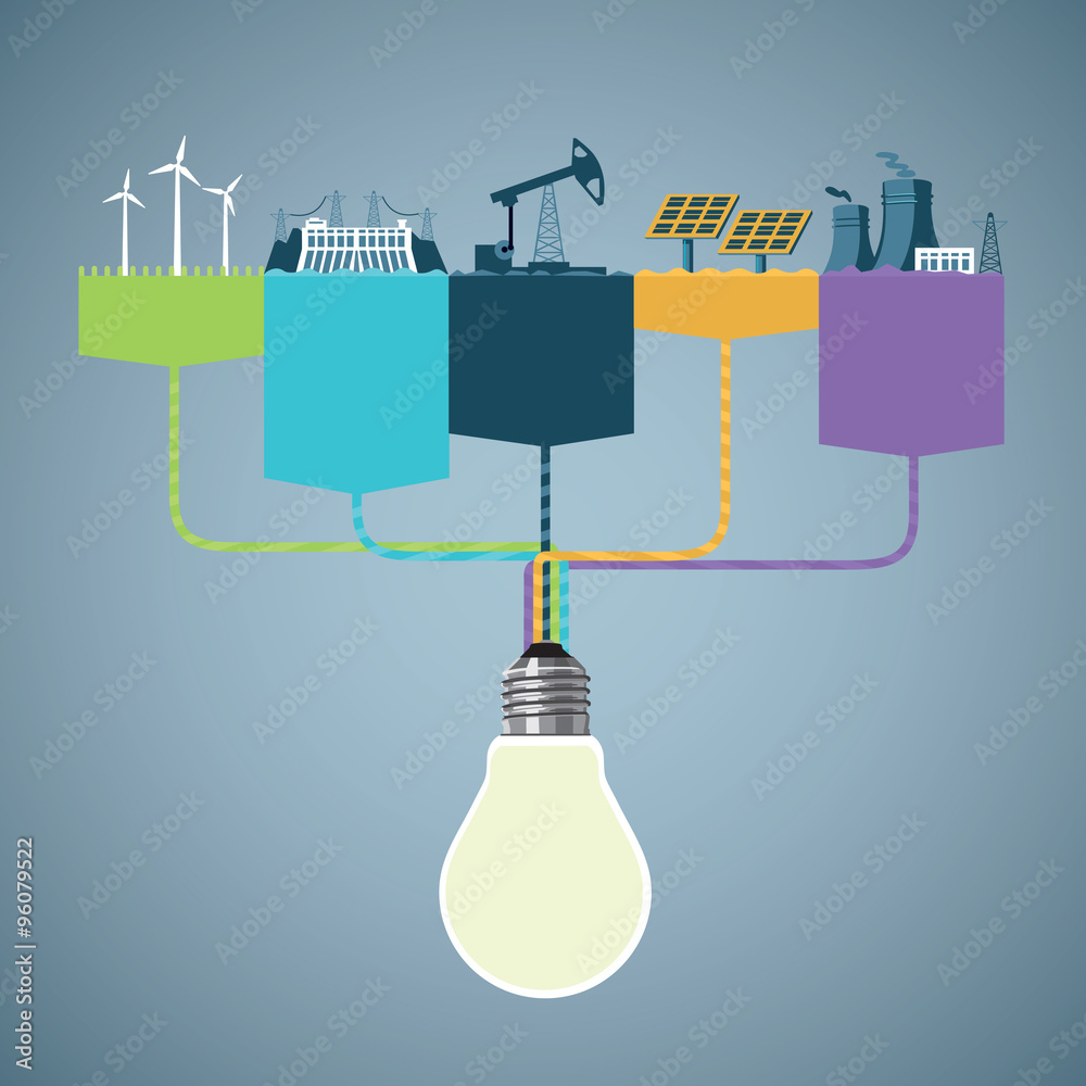 Power generation Infographic. Information design with different types ...