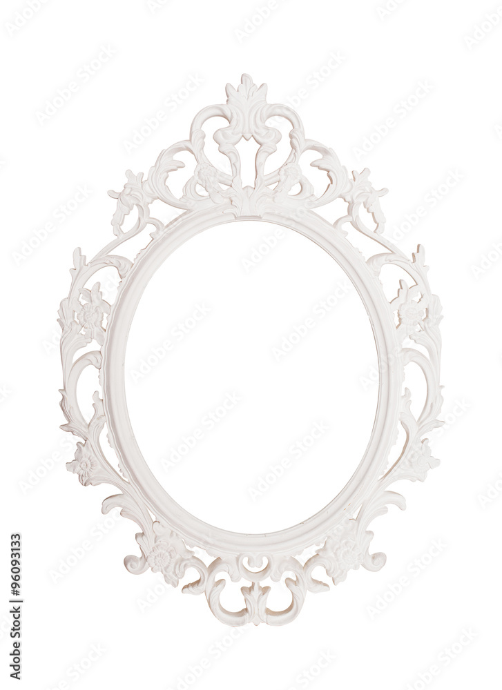 Ancient vintage natural round picture frame with leaves design white ...