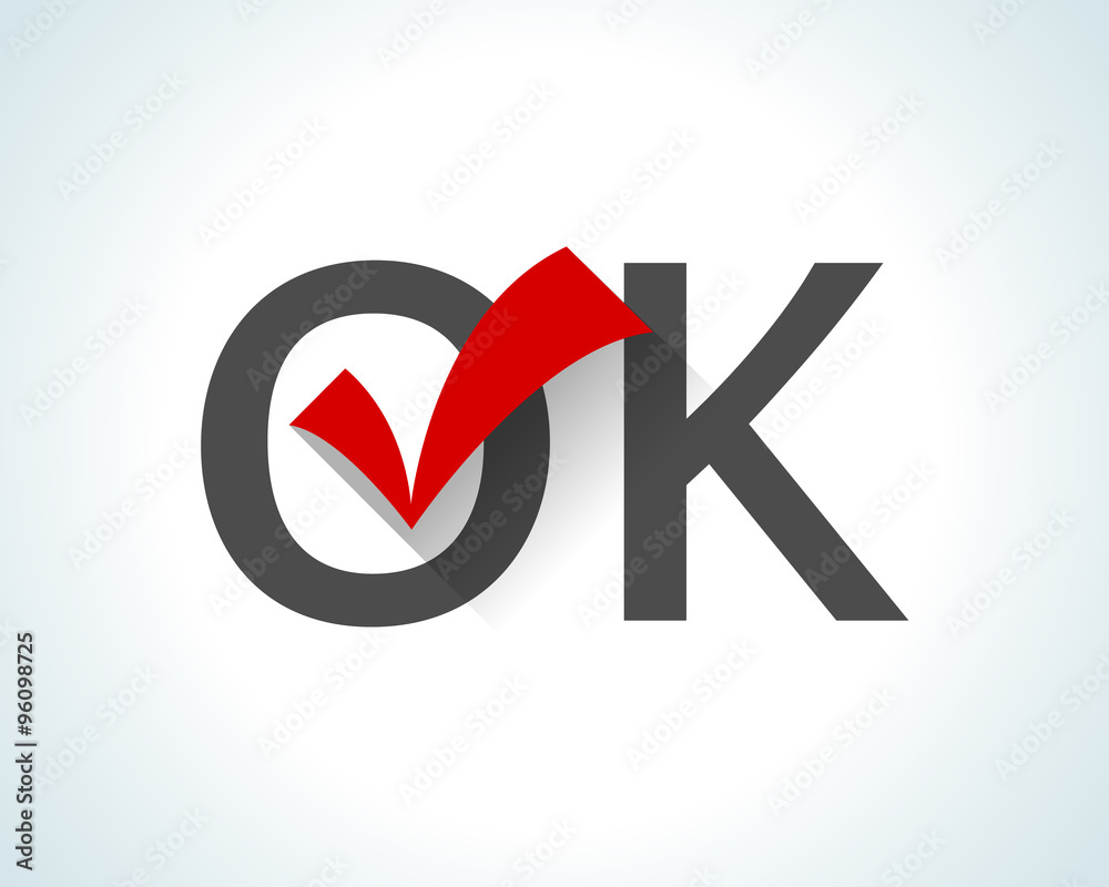 Word OK on white background with red tick Stock Vector | Adobe Stock