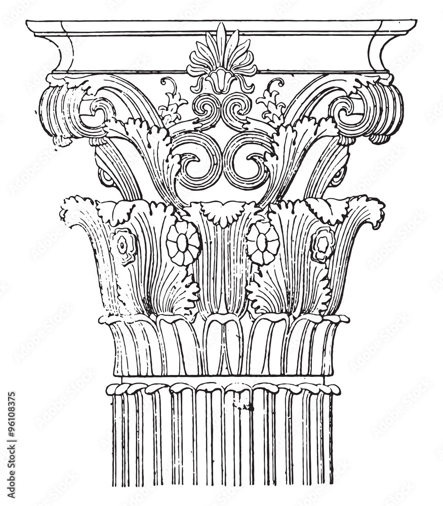 Corinthian capital of the monument of Lysicrates, vintage engrav Stock ...