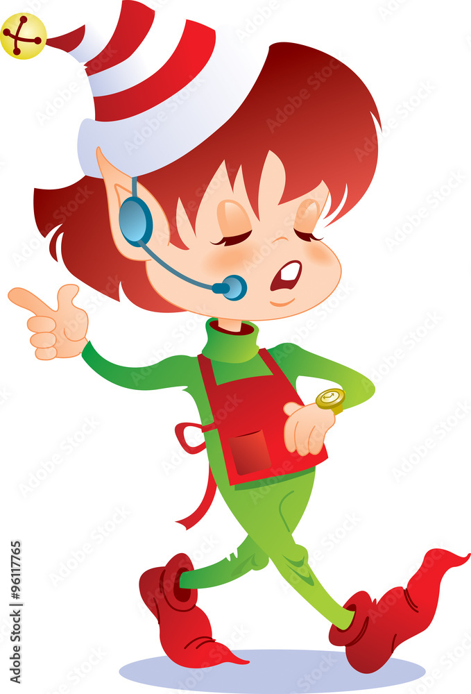 Busy Christmas elf wearing headset and checking her watch Stock Vector ...