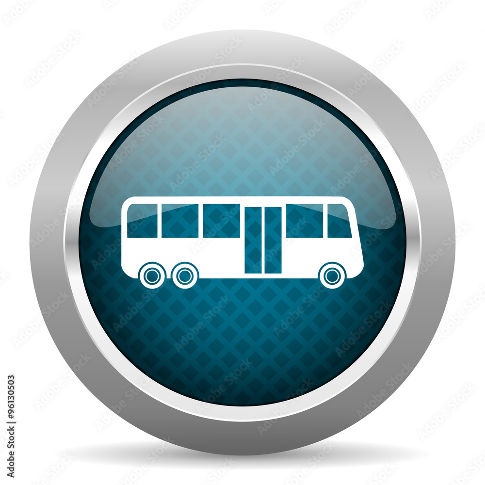 bus blue silver chrome border icon on white background Stock ...