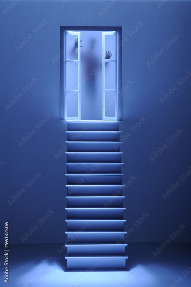 Behind the door with obscure glass -alien silhouette Stock Photo ...