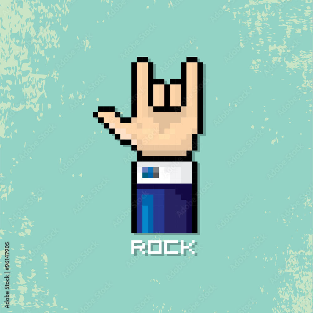 vector pixel art hand sign rock n roll music. Stock Vector | Adobe Stock