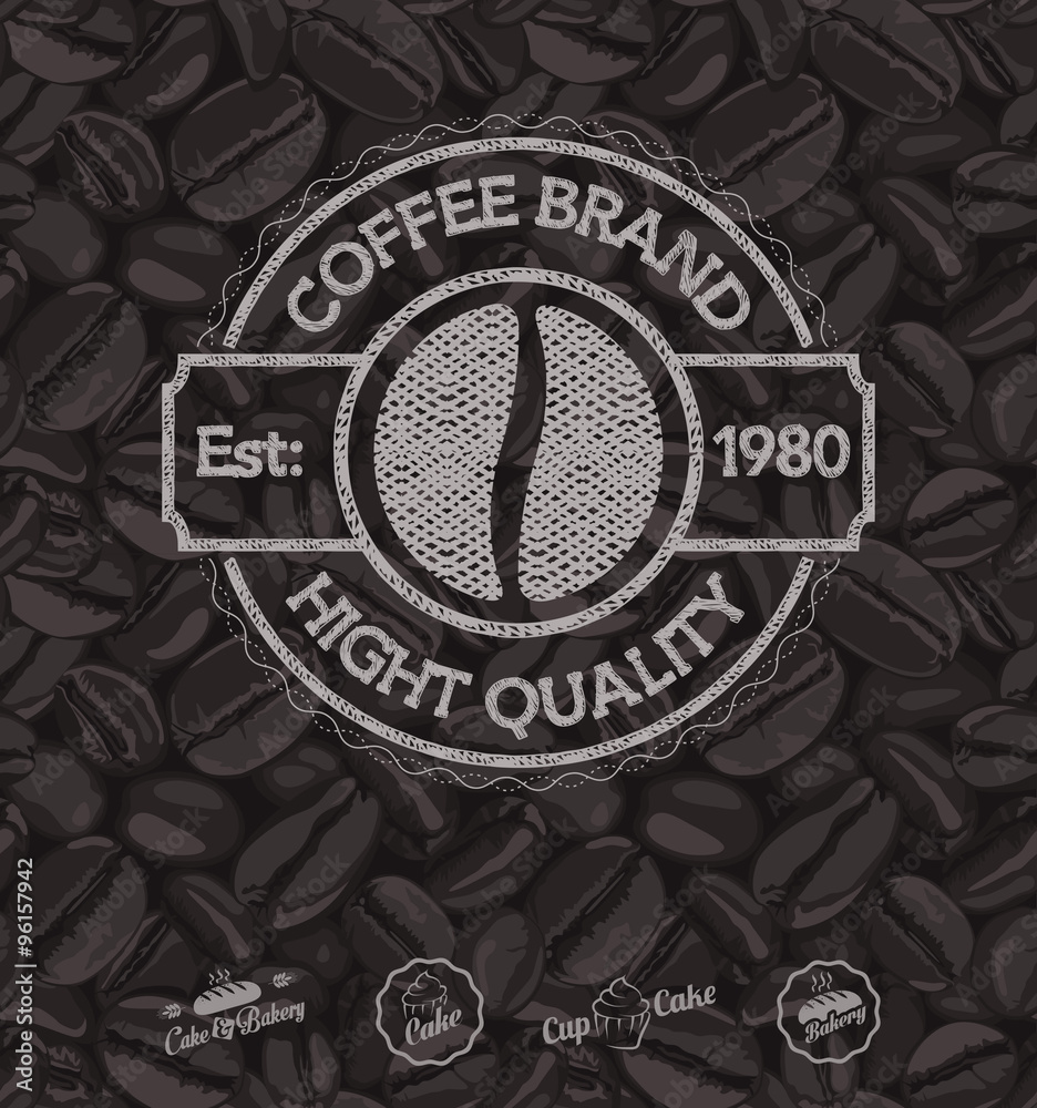 Vector Coffee Labels Isolated Coffee Beans Seamless Background. Premium ...