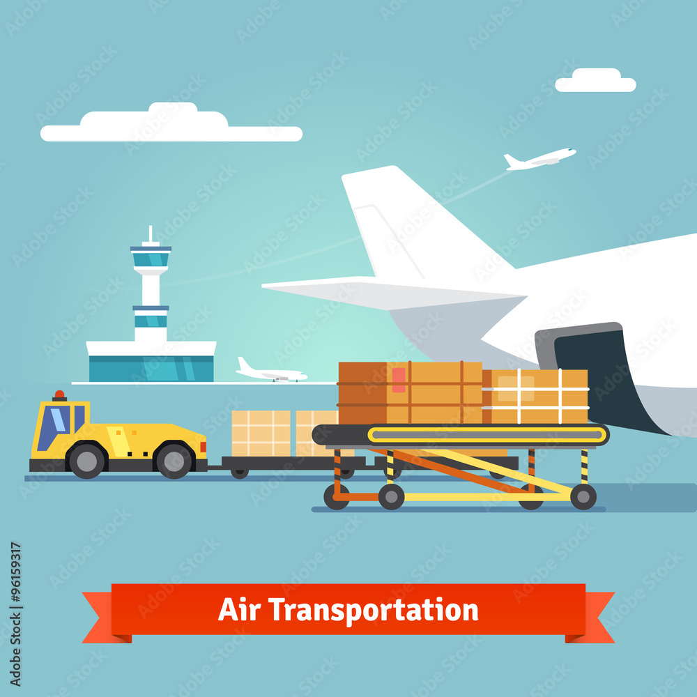 Loading boxes to flight aircraft Stock Vector | Adobe Stock