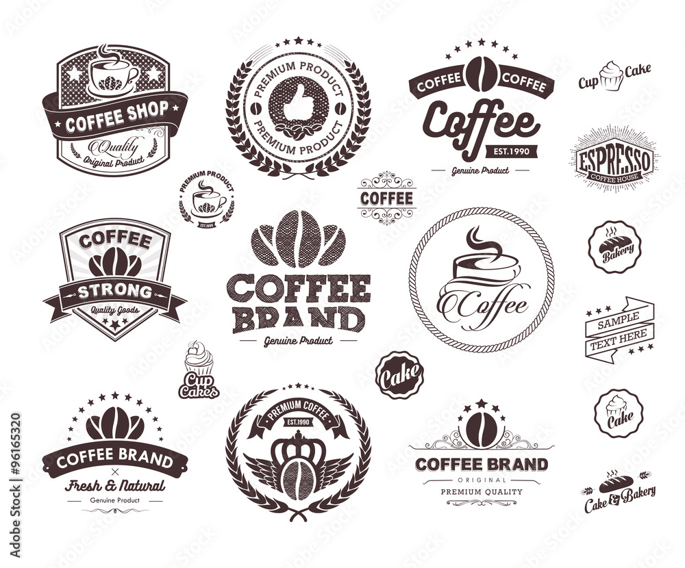Vector Coffee Labels Isolated Coffee Beans Seamless Background. Premium ...