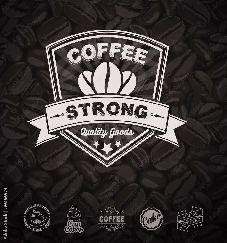 Vector Coffee Labels Isolated Coffee Beans Seamless Background. Premium ...