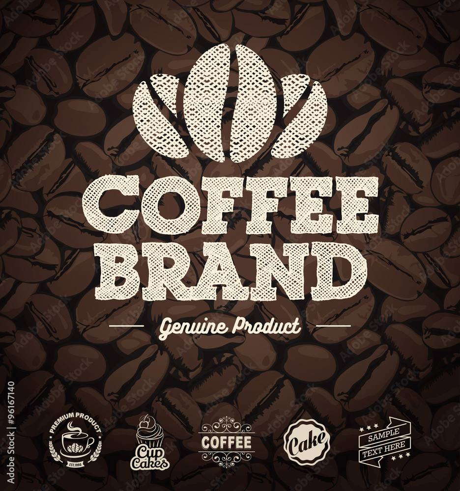 Vector Coffee Labels Isolated Coffee Beans Seamless Background. Premium ...