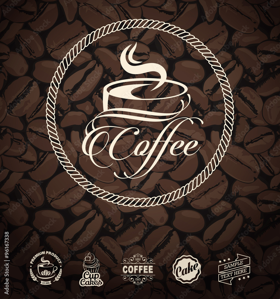 Vector Coffee Labels Isolated Coffee Beans Seamless Background. Premium ...