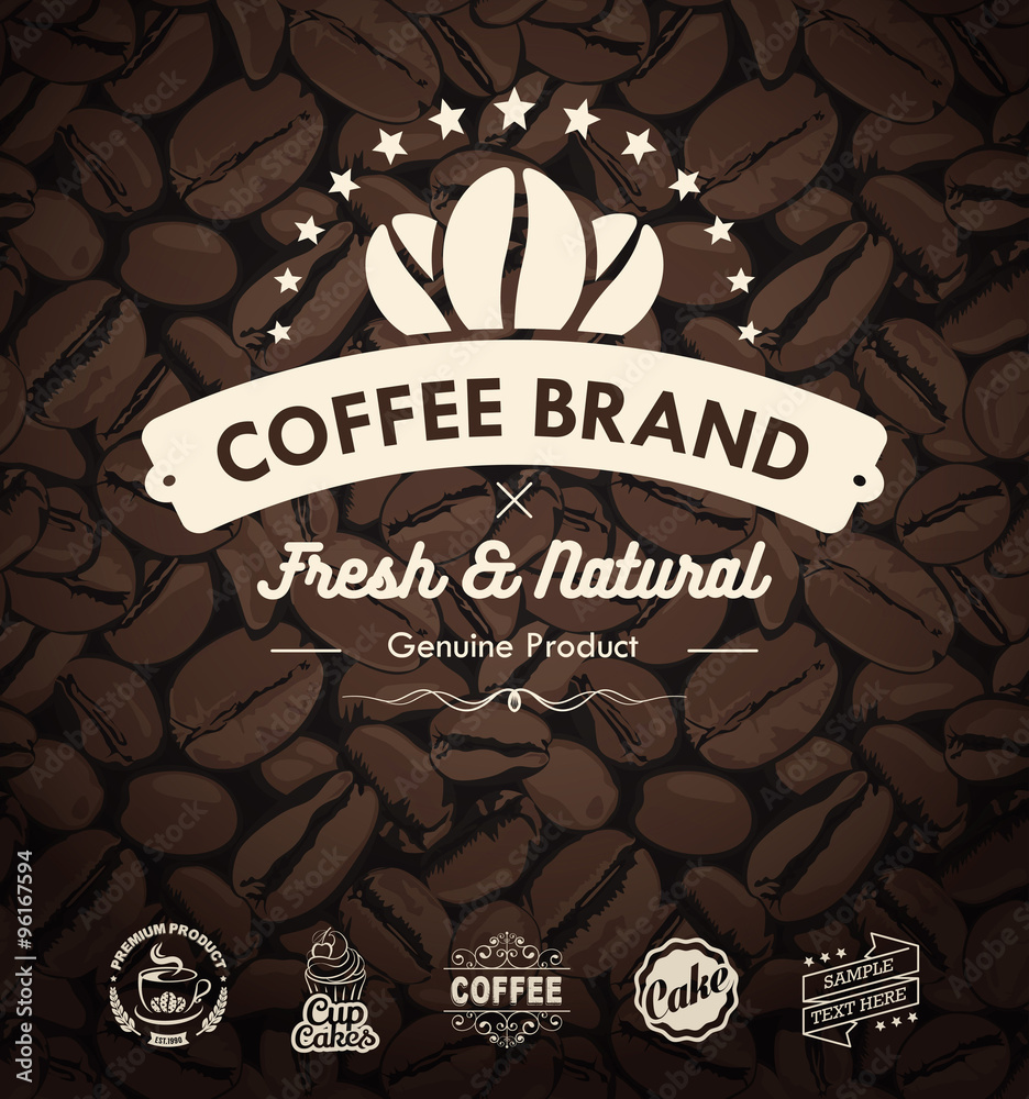Vector Coffee Labels Isolated Coffee Beans Seamless Background. Premium ...