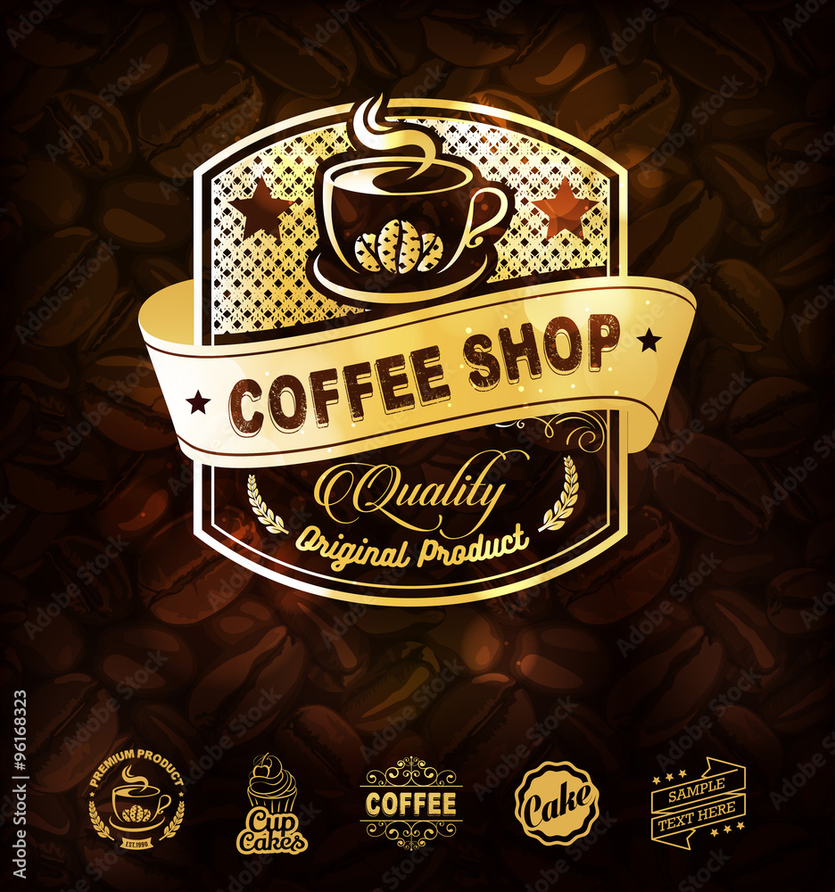 Gold Coffee Label. Premium Coffee Labels And Badges. Golden Coffee ...