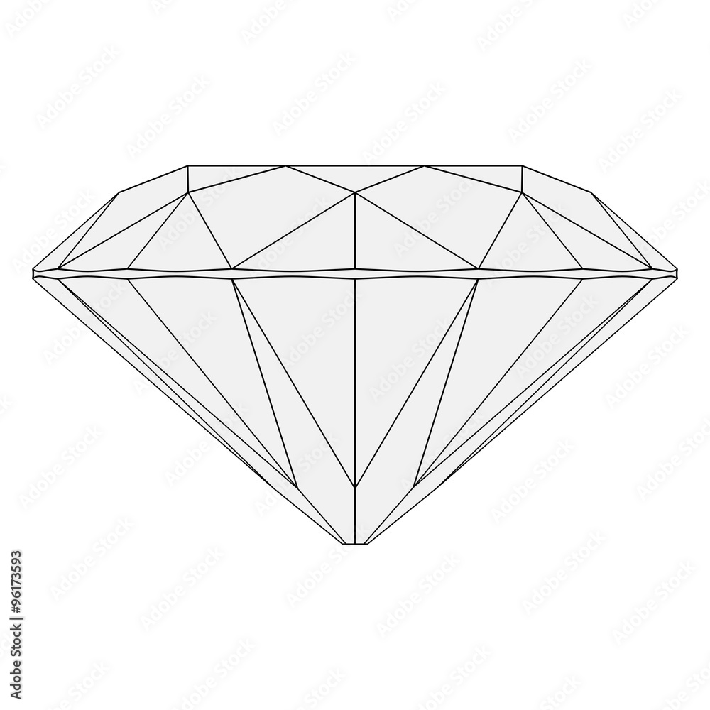 Brilliant Diamond Wireframe Orthographic Drawing Isolated on White ...