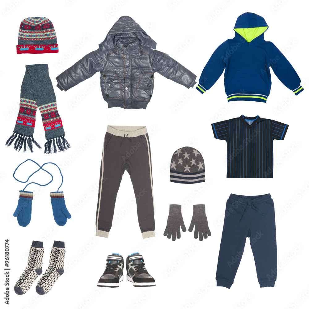set of child winter clothing isolated on white Stock Photo | Adobe Stock