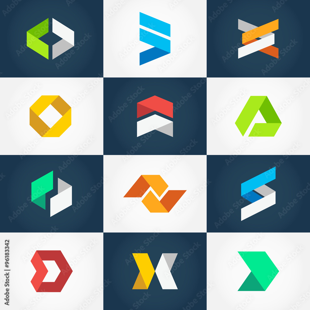Abstract geometric logo collection. Minimalistic origami shape logo set ...