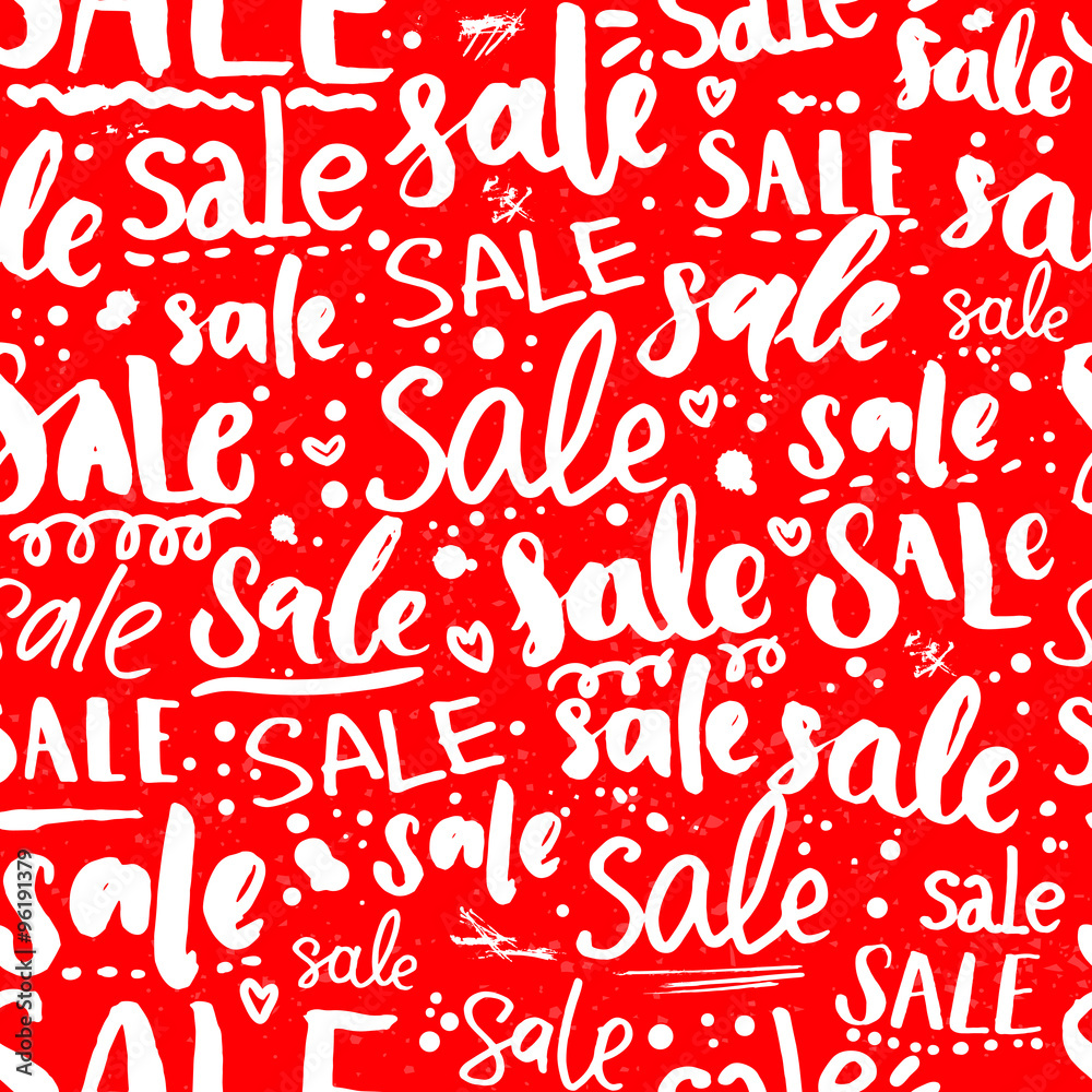 Red sale texture with handwritten text in different styles. Seamless ...