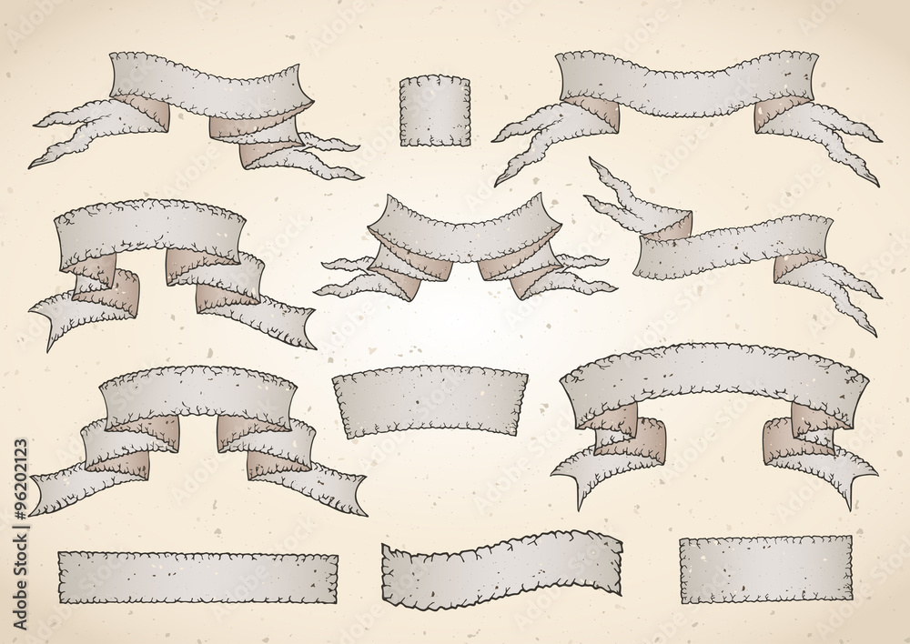 Vector set of old tattered banners with texture. Stock Vector | Adobe Stock