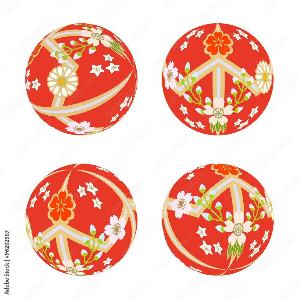 手鞠 赤 Red Japanese Old-fashioned toy ball Stock Vector | Adobe Stock