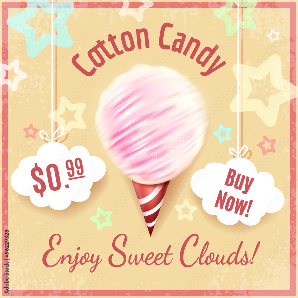 Cotton candy vector poster background with lettering Stock Vector ...