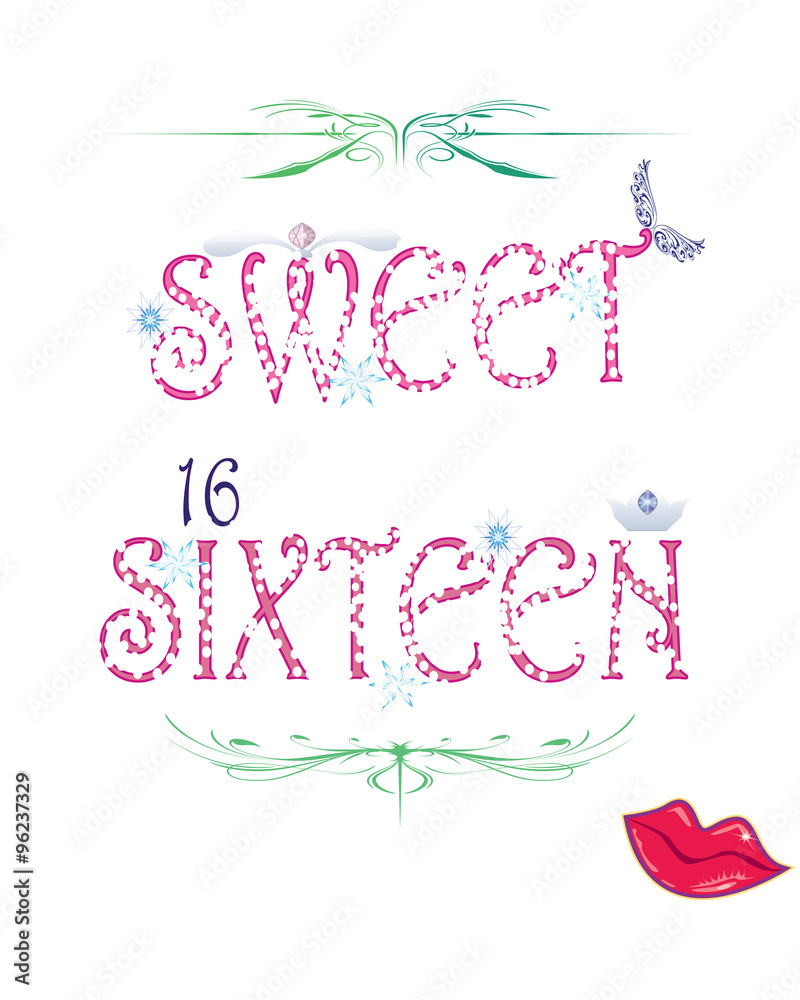 T-shirt graphic design with "Sweet sixteen 16" quote - Vector and ...