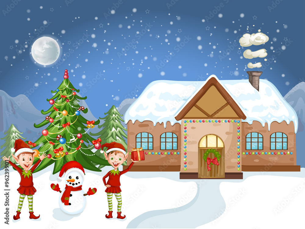 Santa Claus House Clipart With Trees