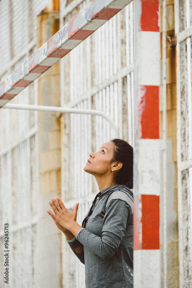 Fitness woman ready for doing chin ups or pull ups workout. Female ...