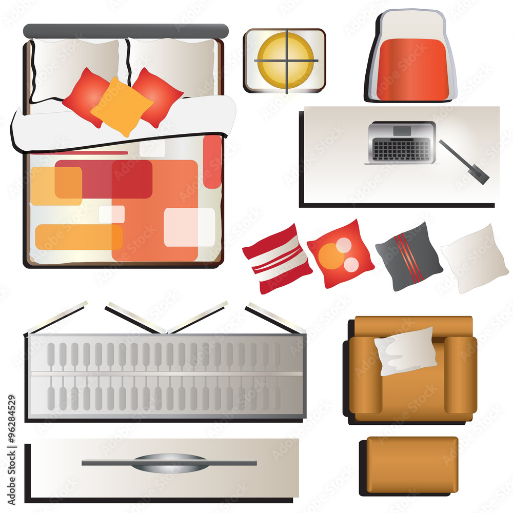 Bedroom top view set 4 for interior, vector illustration Image ID ...