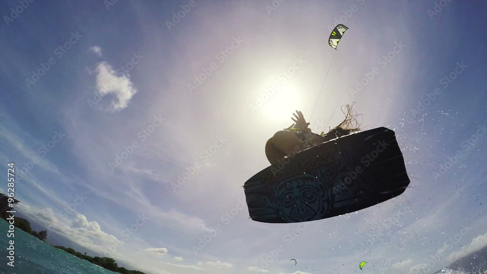 Kitesurfing POV GOPRO Slow Motion. Kite Boarding Extreme Summer Sports ...