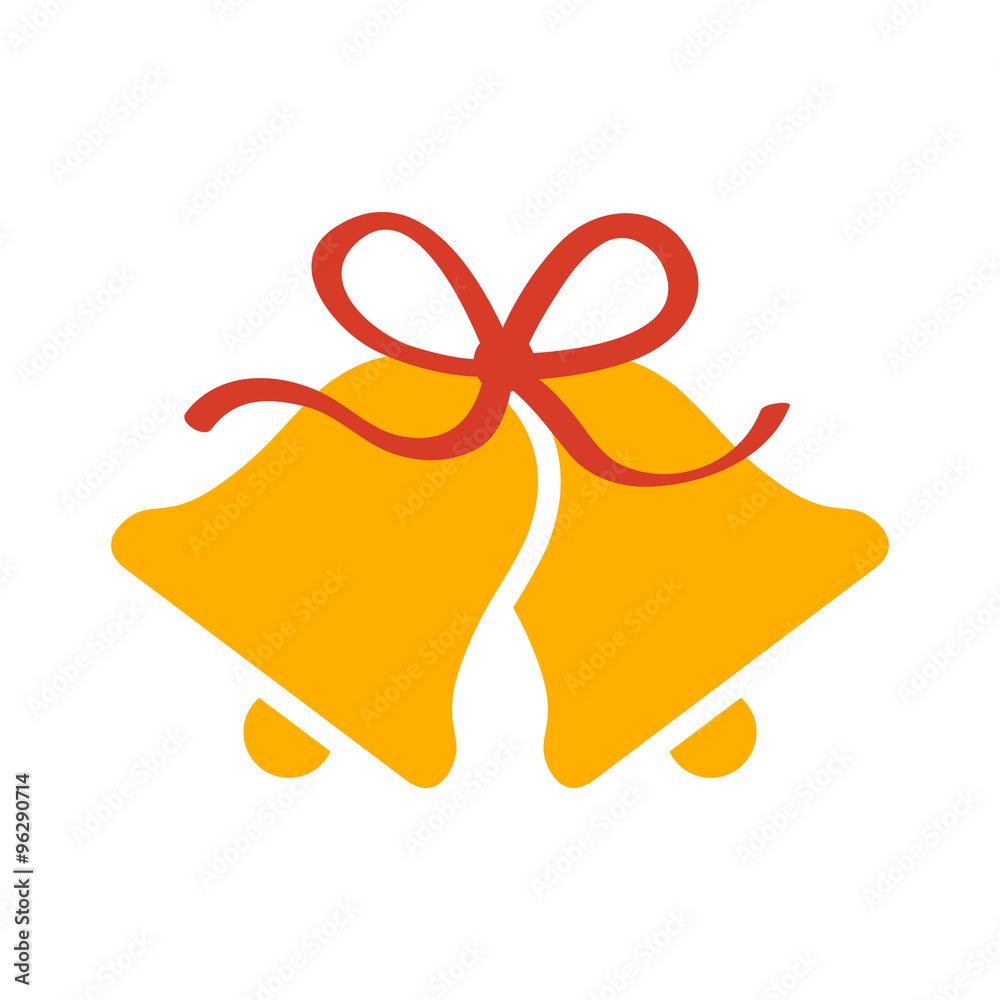 Christmas jingle bells with red ribbon bow flat icon for apps and ...