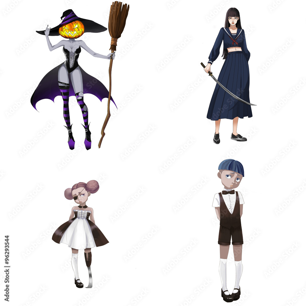 Illustration iSolated Elements: Weirdo Set. The Pumpkin Witch, The Girl ...