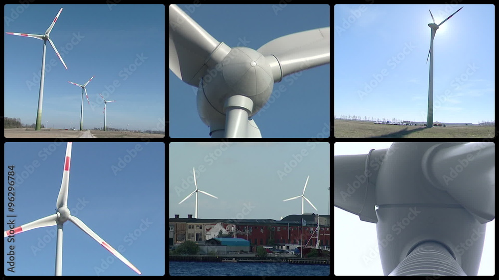 Windmills rotating in wind producing electricity. Renewable energy ...