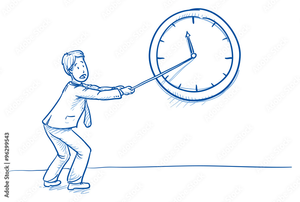 Vecteur Stock Business man pulling clock hand, concept for stress, too ...