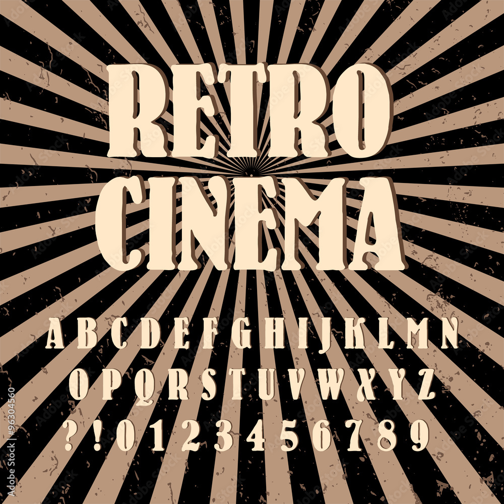 Old style alphabet. Retro cinema type font, vintage typography poster ...