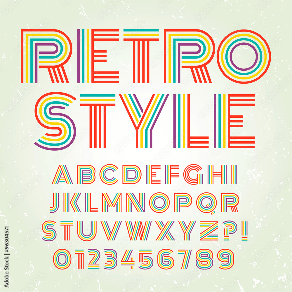 Old style alphabet. Retro type font disco, vintage typography poster ...