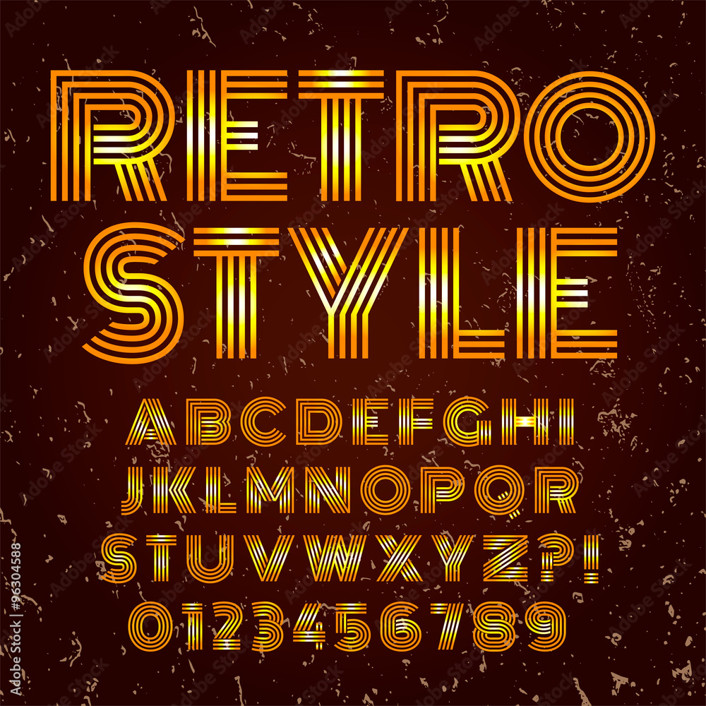 Old style alphabet. Retro type font disco, vintage typography poster ...