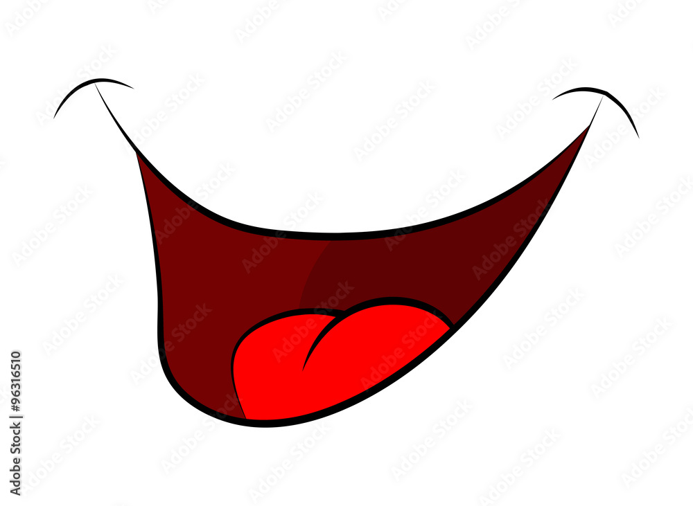 Cartoon smile, mouth, lips with teeth and tongue. vector illustration ...